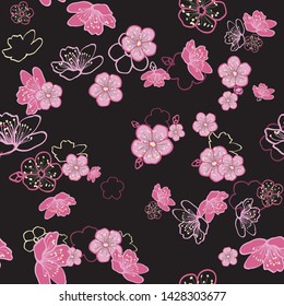 Cherry Blossoms Flowers All Over Print Stock Vector (Royalty Free ...