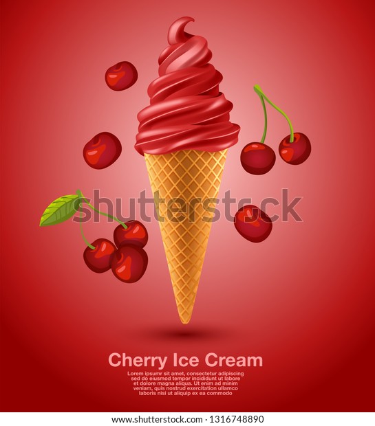 Cherry Flavored Soft Ice Cream Set Stock Vector (Royalty Free) 1316748890