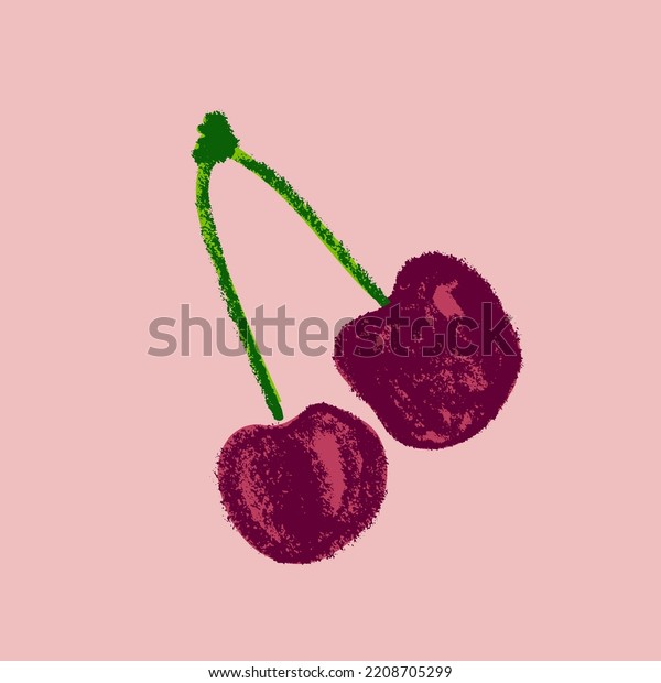Cherry Symbol Hand Drawn Fruit Drawing Stock Vector (Royalty Free ...