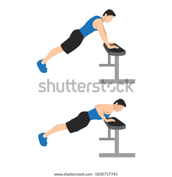 Chest Exercises. Incline Push Up. Flat Design Bodybuilder Character ...