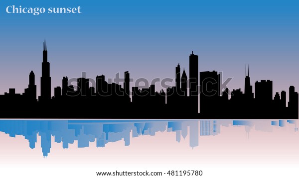 Chicago Cityscape Vector Illustration Sunset Building: vetor stock ...