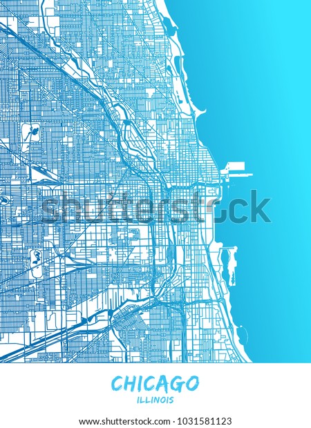 El centro de Chicago y sus alrededores Map en una versión azul ...