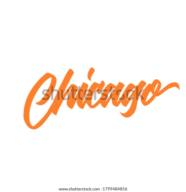 Nombre de la ciudad escrito a mano en Chicago. caligrafía del pincel ...