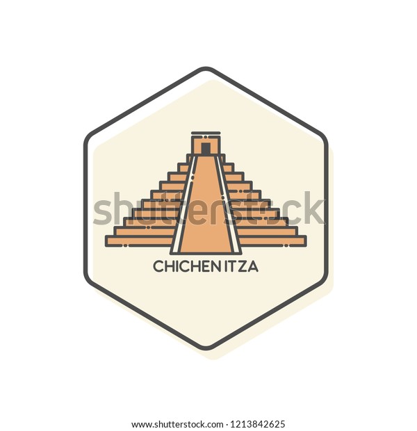 Chichen Itza Outline Icon Landmarks Building Stock Vector (Royalty Free ...