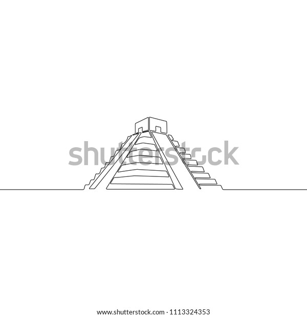 Chichen Itza Silhouette One Line Drawing Stock Vector (Royalty Free ...