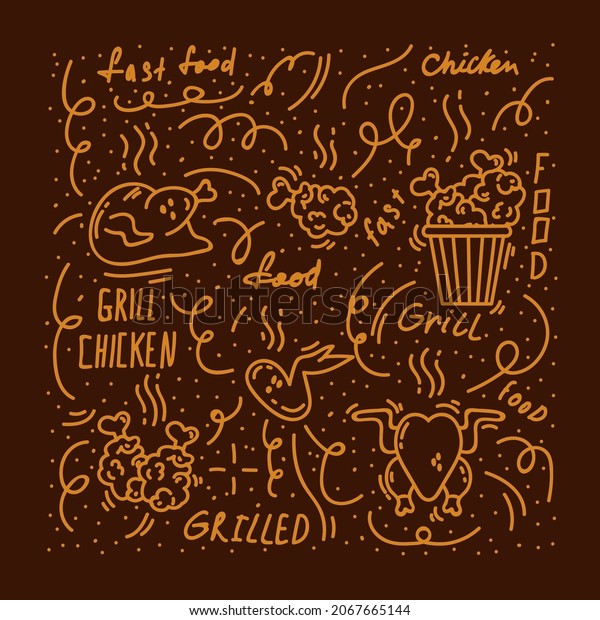Chicken Food Pattern Fried Chicken Grilled Stock Vector (Royalty Free ...