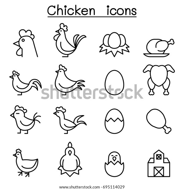 Chicken Icon Set Thin Line Style: stockvector (rechtenvrij) 695114029 ...