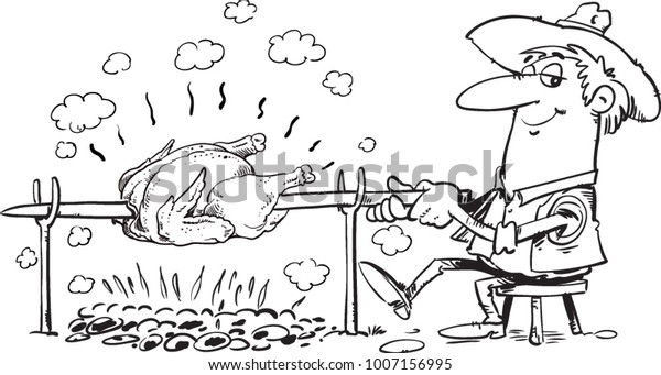 Chicken Over Fire On Spit Stock Vector (Royalty Free) 1007156995 ...