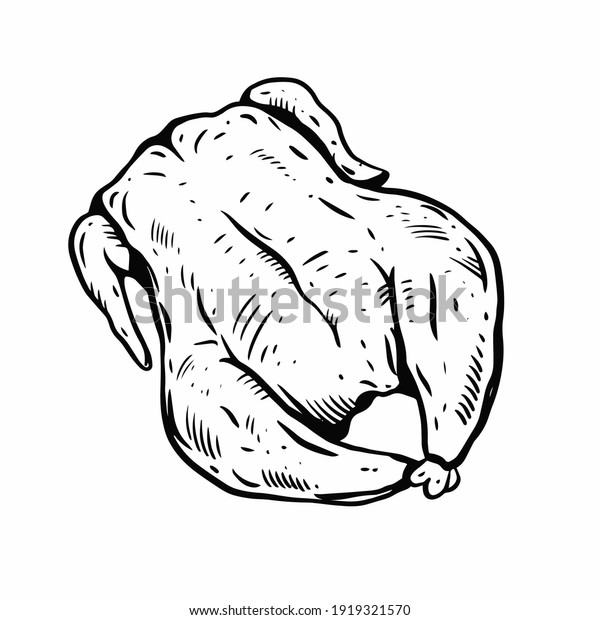 Chicken Whole Top View Hand Drawn Stock Vector (Royalty Free ...