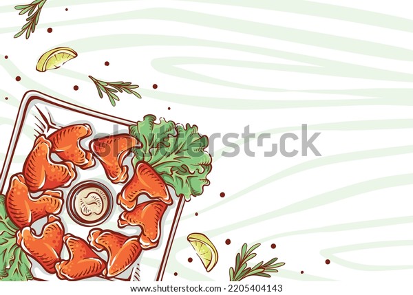 Chicken Wing Dish Illustration Top View Stock Vector (Royalty Free ...