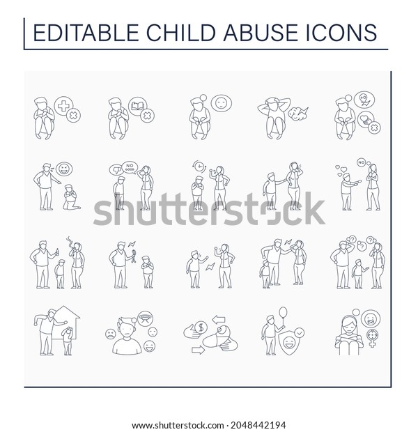 Child Abuse Line Icons Set Shaming Stock Vector (Royalty Free ...