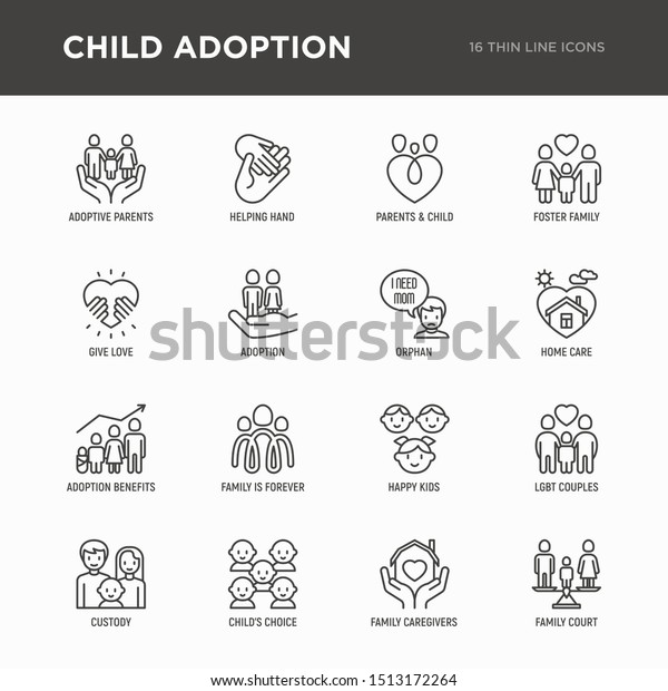 Child Adoption Thin Line Icons Set Stock Vector (Royalty Free) 1513172264