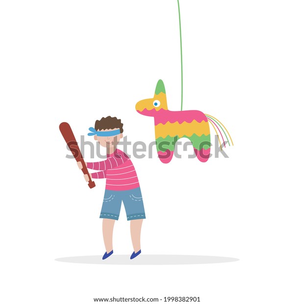 Child Blindfold Hitting Pinata On Children Stock Vector (Royalty Free ...