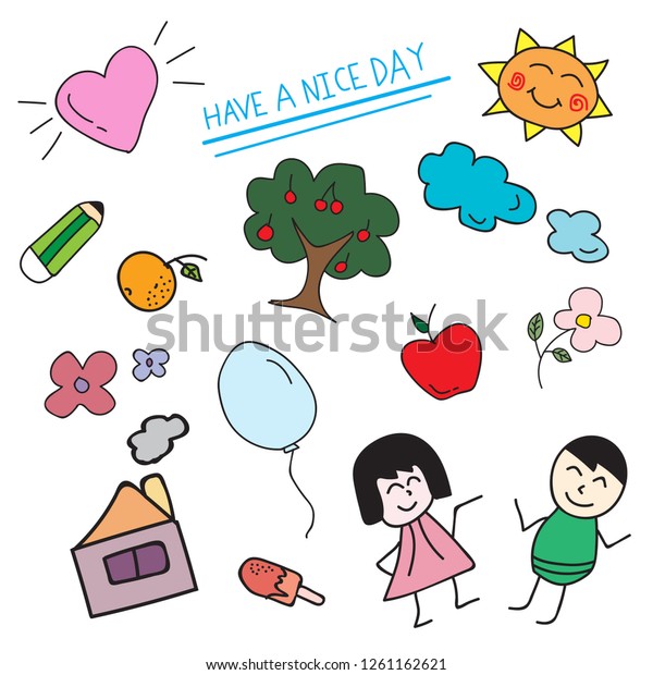Child Drawing Doodle Cartoon Set Vector Stock Vector (Royalty Free ...