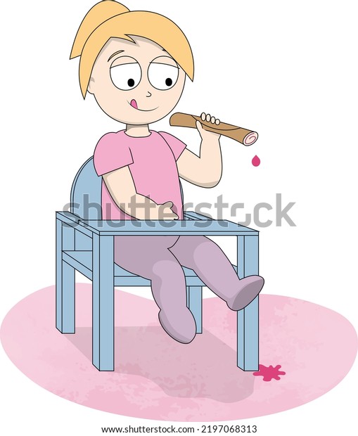 Child Eating Comic Cartoon Illustration Happy Stock Vector (Royalty ...