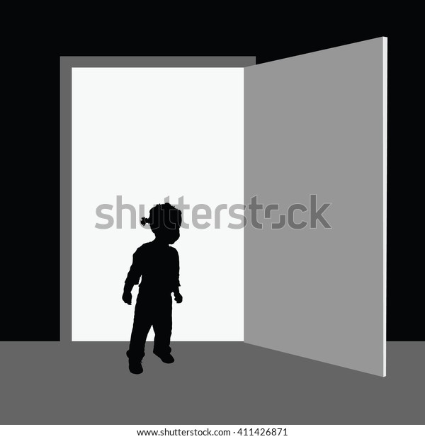 Child Front Door Illustration Silhouette Stock Vector (Royalty Free ...