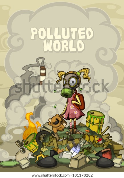 Vektor Stok Child Gas Mask Standing On Pile (Tanpa Royalti) 181178282 ...