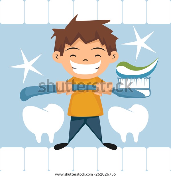 Child Holding Big Toothbrush Vector Illustration Stock Vector (Royalty ...
