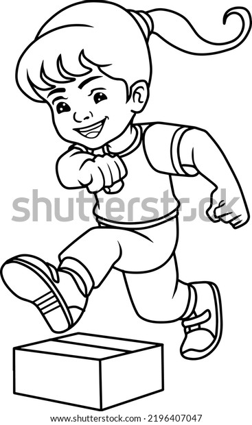 Child Jumping Over Box Line Vector Stock Vector (Royalty Free ...