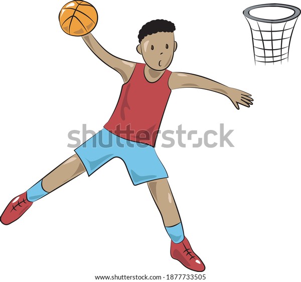 Child Playing Basketball Jumping Uniform Stock Vector (Royalty Free ...