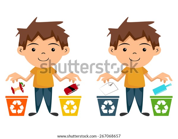 Child recycling, vector illustration, cartoon character