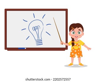 Child Stands Pointer Near Blackboard Vector Stock Vector (Royalty Free ...