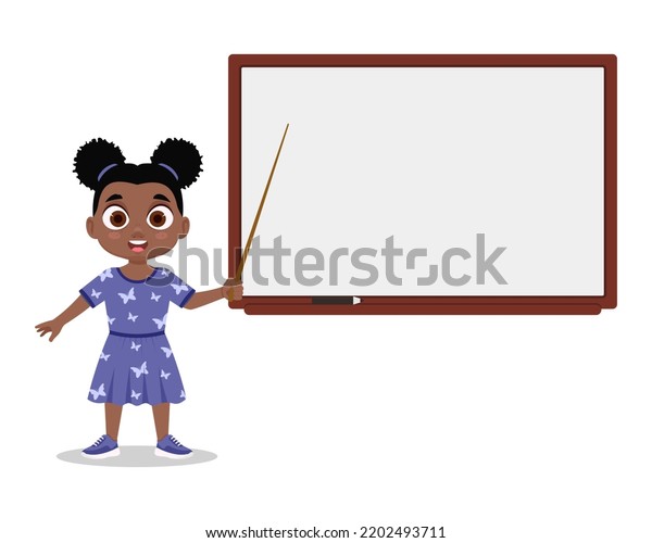 Child Stands Pointer Near Blackboard Vector Stock Vector (Royalty Free ...
