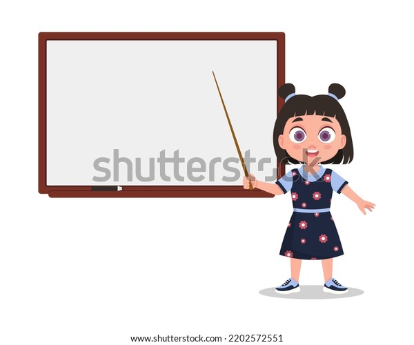 Child Stands Pointer Near Blackboard Vector Stock Vector (Royalty Free ...