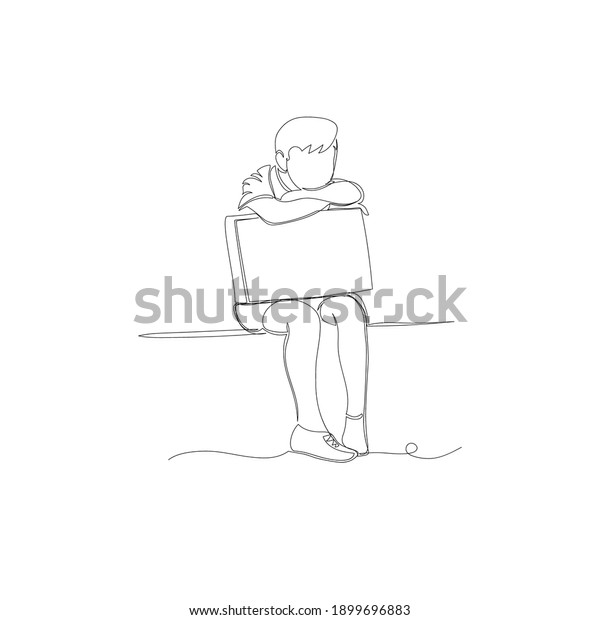 Child Vector Contour Drawing Sitting Child Stock Vector (Royalty Free ...