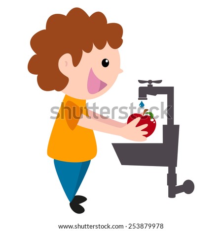 Child Washing Fruit Vector Illustration Isolated Stock Vector (Royalty ...