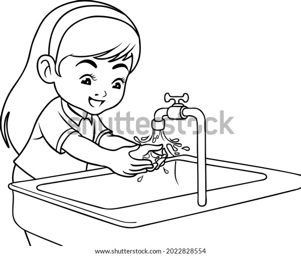 Child Washing Hands Vector Illustration Isolated Stock Vector (Royalty ...