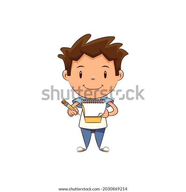 Stock vektor „Child Writing Notebook Happy Cute Kid“ (bez autorských ...