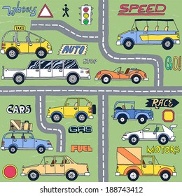 Childish Cars Seamless Pattern Vector Illustration Stock Vector ...