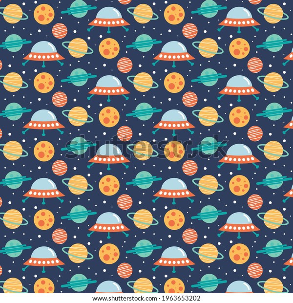 Childish Hand Drawn Space Seamless Pattern Stock Vector (Royalty Free ...