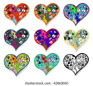 Set Isolated Vintage Hearts Vector Illustration Stock Vector (Royalty ...