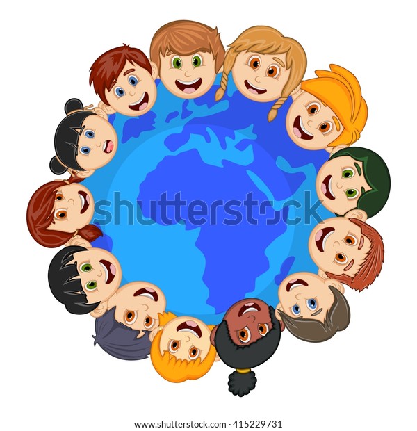 Children Around Earth Cartoon Vector Illustration Stock Vector (Royalty ...