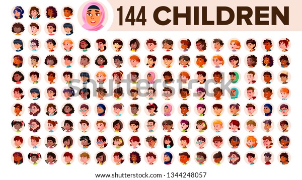 Children Avatar Set Vector. Child Girl, Guy. Multi Racial. Face ...