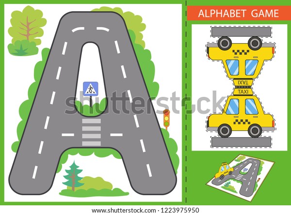Children board game of alphabet road. Kids background with highway and ...