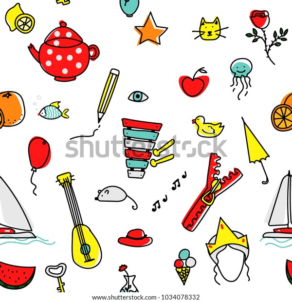 Children Cartoon Vector Illustration Pattern Seamless Stock Vector ...