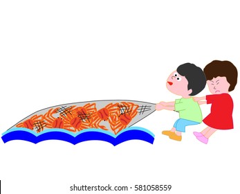 Children Helping Fisherman Catching Crab Net Stock Vector (Royalty Free ...