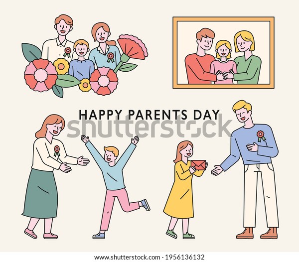Children Celebrating Parents Day Flat Design Stock Vector (Royalty Free ...