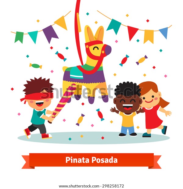 Children Celebrating Posada By Breaking Traditional Stock Vector ...