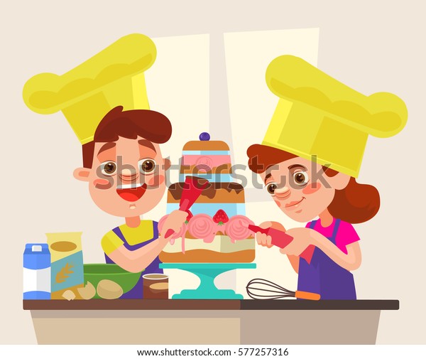 Children Character Bake Cake Vector Flat 스톡 벡터(로열티 프리) 577257316 ...