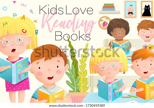 Children Classroom Reading Book Funny Colorful Stock Vector (Royalty ...