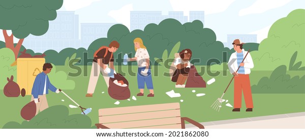 Children Cleaning Park Garbage Group Kids Stock Vector (Royalty Free ...