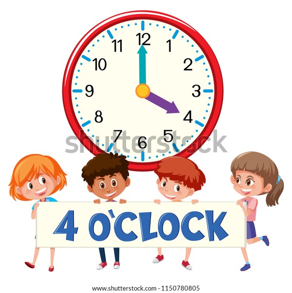 Children Clock 4 Oclock Illustration Stock Vector (Royalty Free) 1150780805