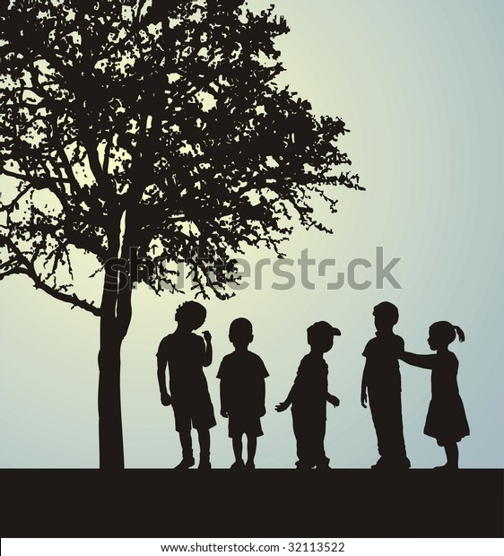 Children Confidential Interview Under Tree Stock Vector (Royalty Free ...