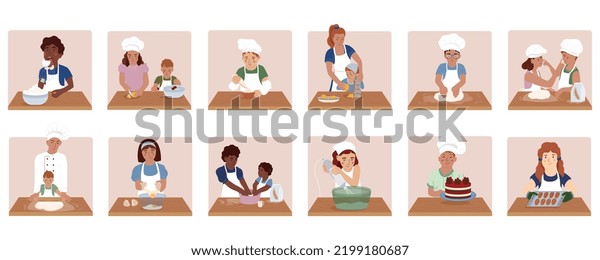 Children Cooking School Flat Icons Set Stock Vector (Royalty Free ...