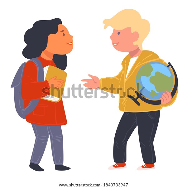 Children Discussing School Projects Kids Talking Stock Vector (Royalty ...