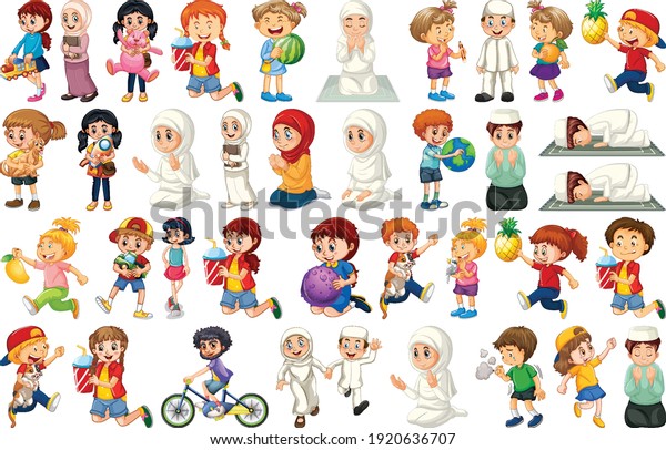 Children Doing Different Activities Cartoon Character Stock Vector ...